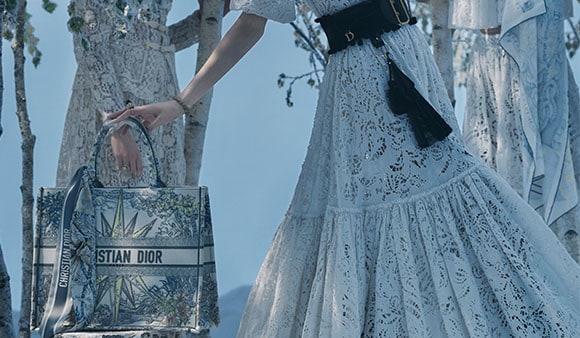 Baby Blanket White Cotton Knit with Gray Toile de Jouy Print | DIOR